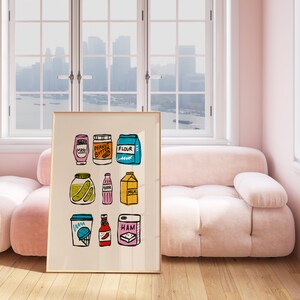 Funky Grocery Items Poster • Colorful Food Art Prints • Cute Kitchen ...