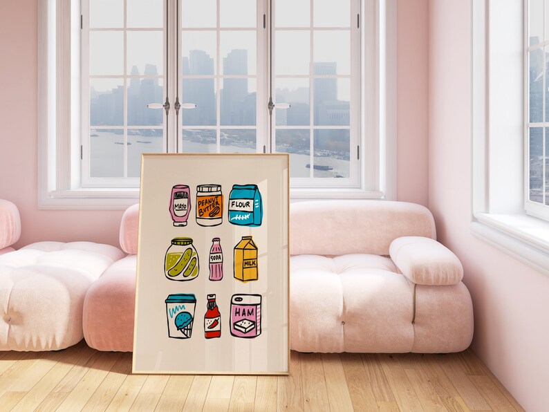 Funky Grocery Items Poster • Colorful Food Art Prints • Cute Kitchen ...