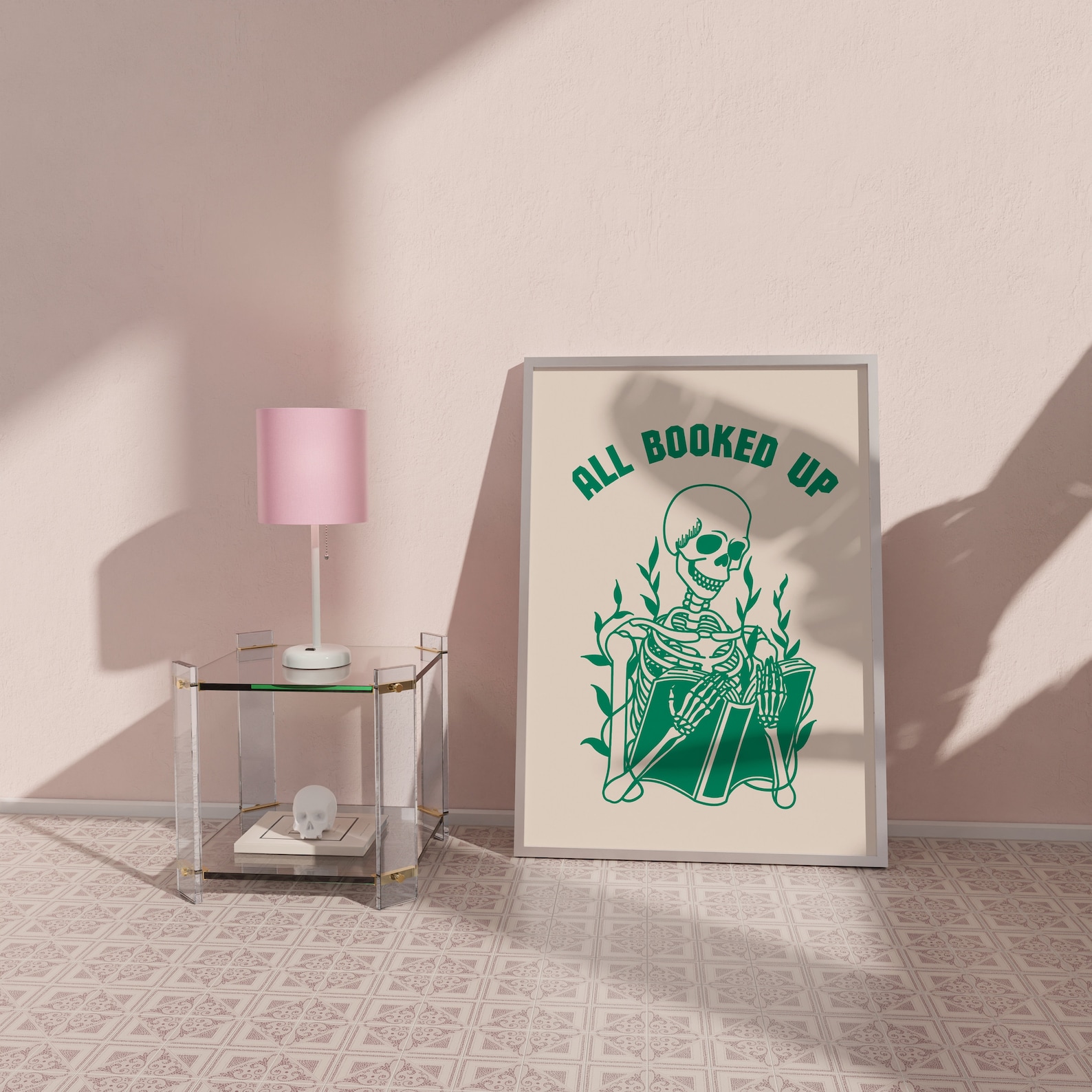 Preppy Reading Skeleton Poster • Reading Corner Print • Funky Green All ...