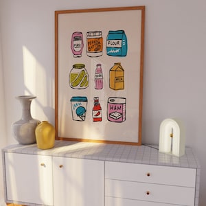 Funky Grocery Items Poster • Colorful Food Art Prints • Cute Kitchen ...
