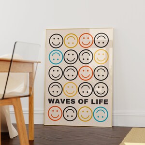 Smiley Face Wall Art • Waves of Life Printable • Retro Emotions Poster ...