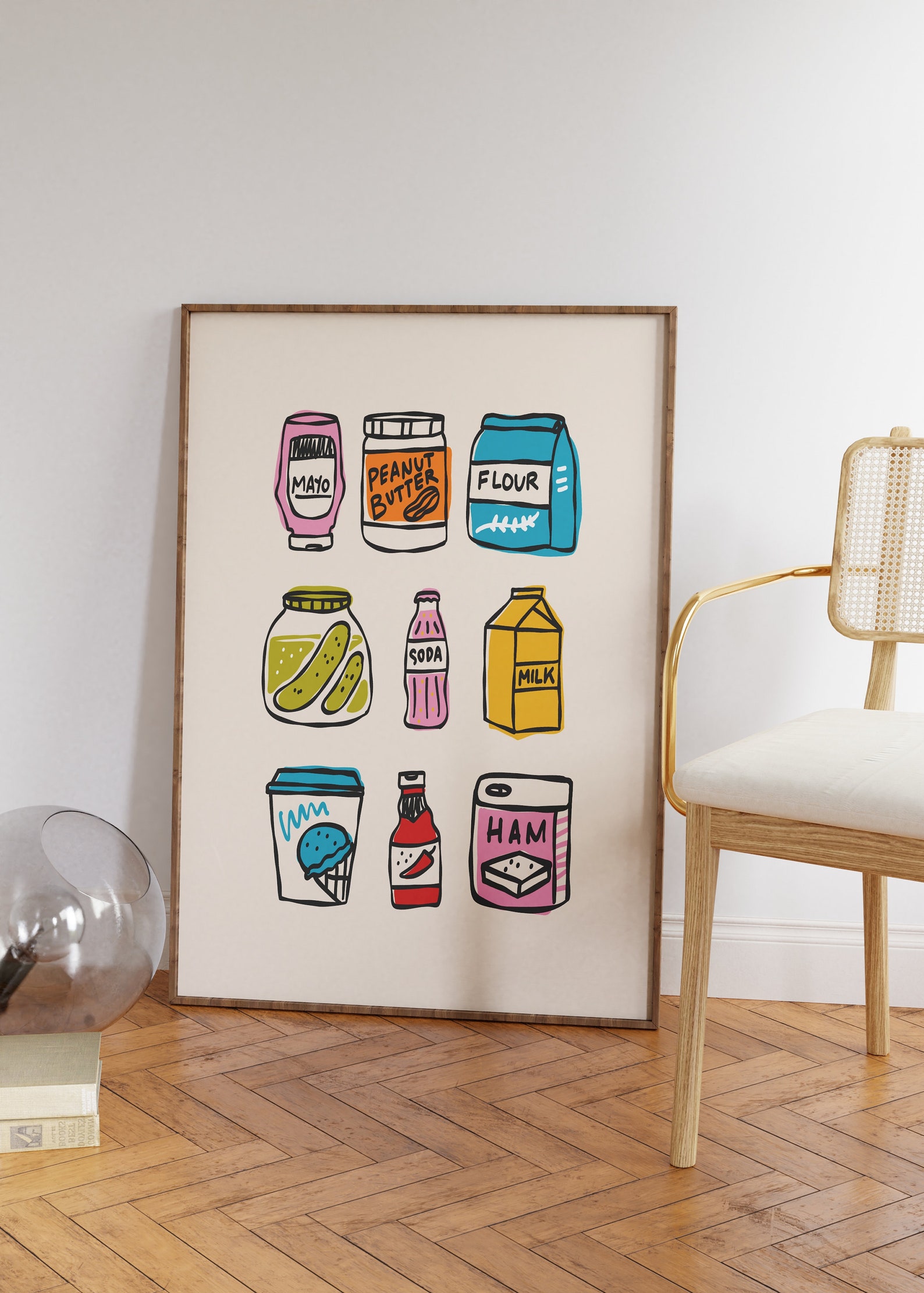 Funky Grocery Items Poster • Colorful Food Art Prints • Cute Kitchen ...