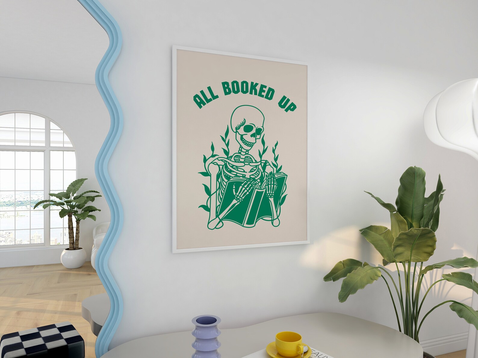 Preppy Reading Skeleton Poster • Reading Corner Print • Funky Green All ...