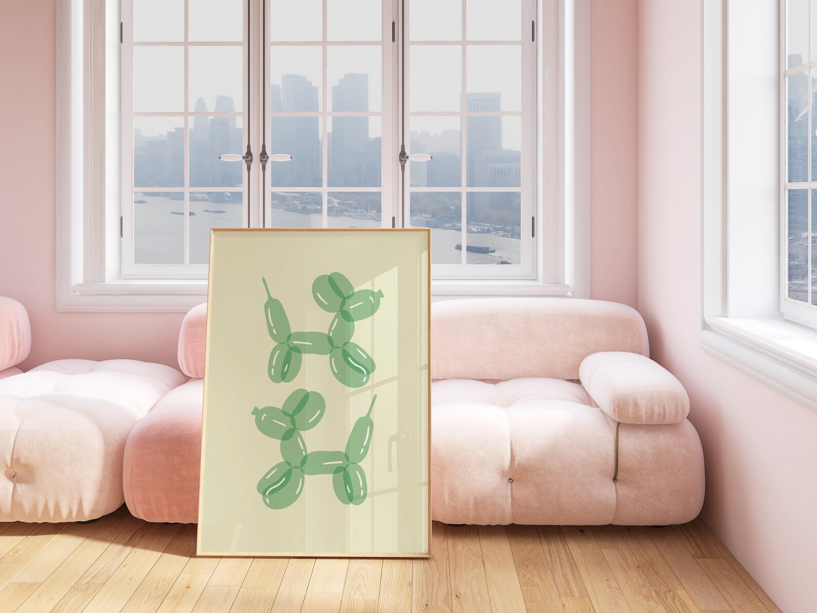 Green Balloon Dog Print • Cute Animal Prints • Retro Wall Art • 3D ...