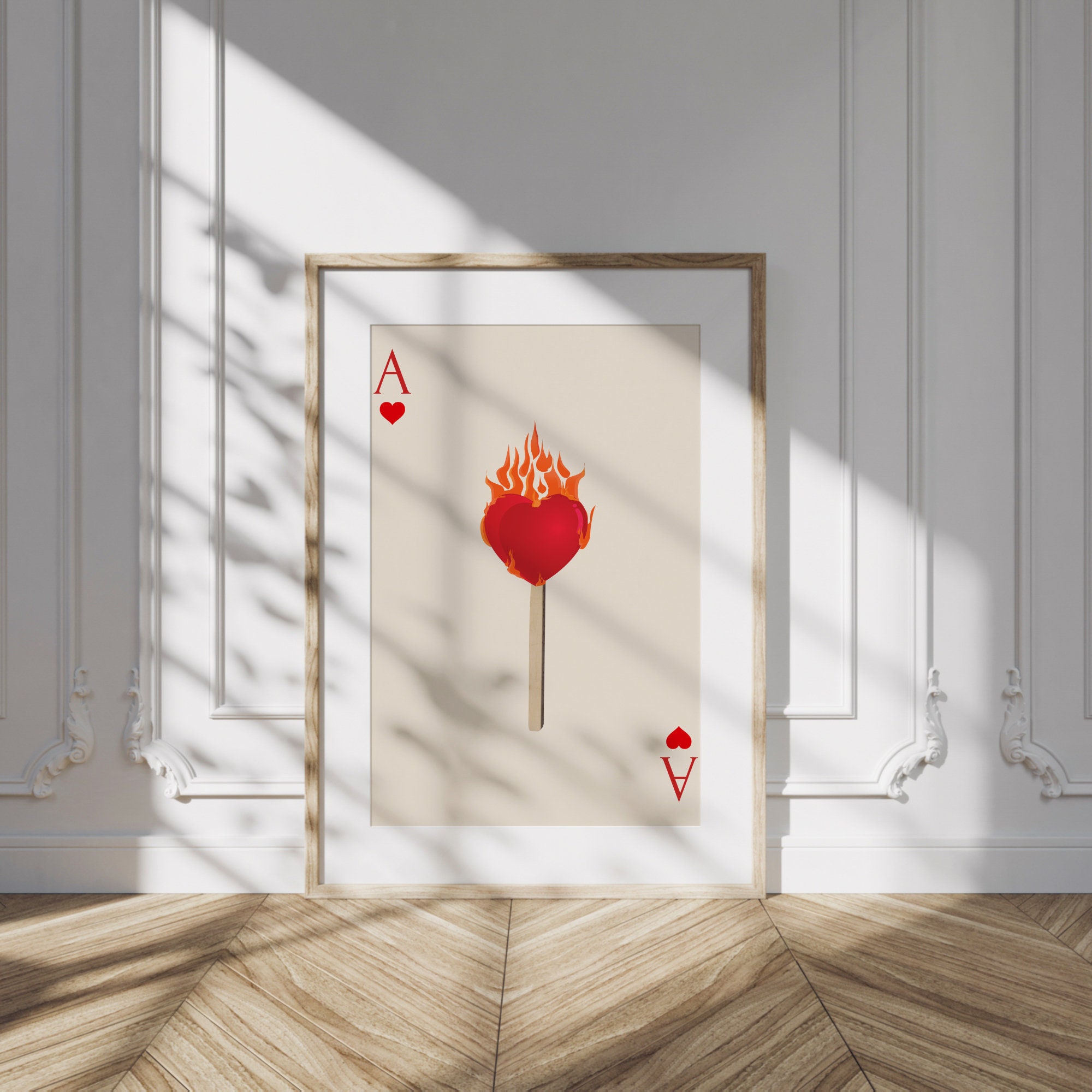 Red Ace of Hearts Poster Flaming Heart on Match Playing Cards Print ...