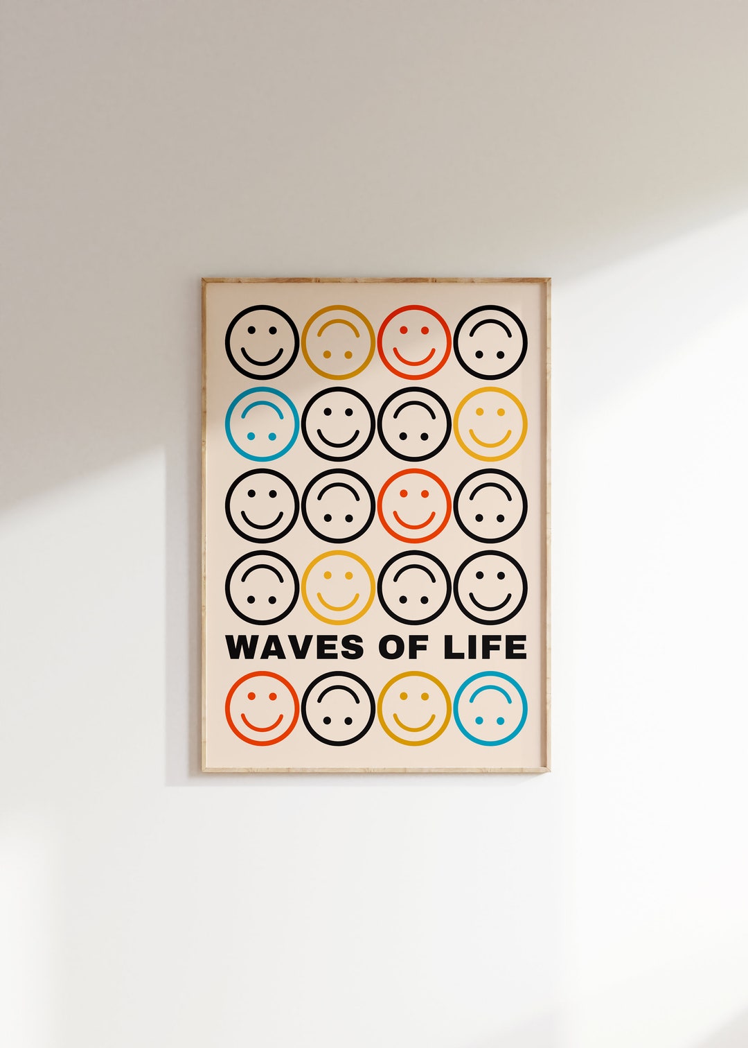 Smiley Face Wall Art • Waves of Life Printable • Retro Emotions Poster ...