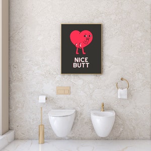 Cute Nice Butt Poster • Retro Character Bathroom Print • Funny Bathroom ...