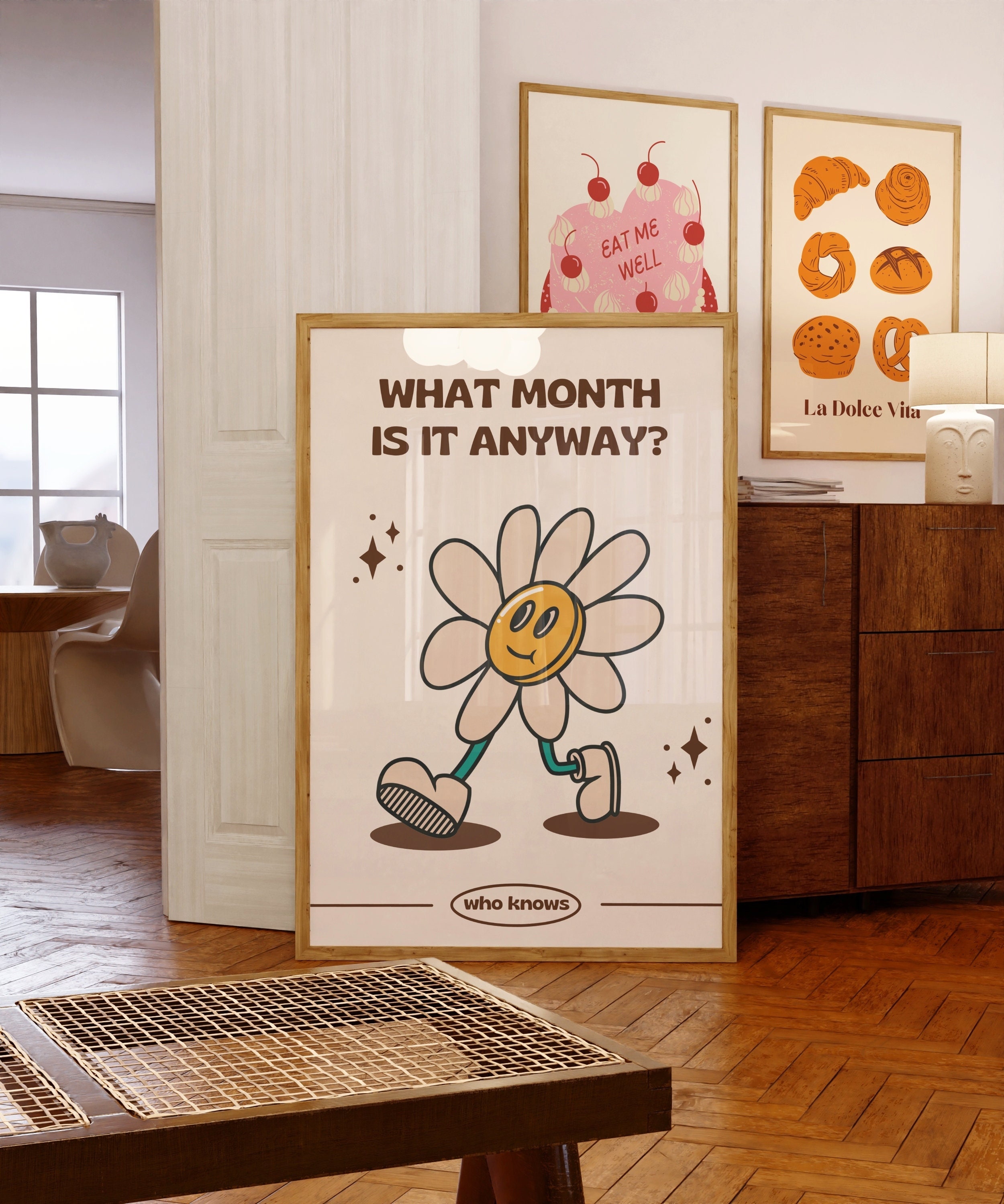 Retro Character Art Print Cute and Groovy Animated Flower Wall Art ...