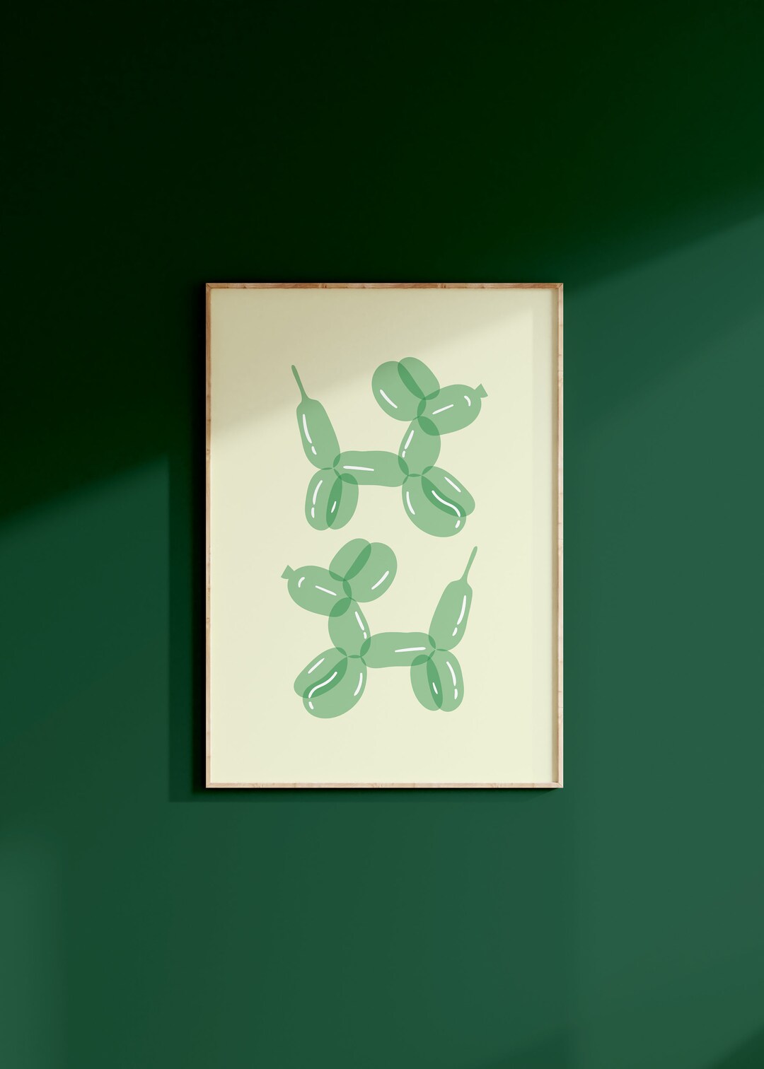Green Balloon Dog Print • Cute Animal Prints • Retro Wall Art • 3D ...