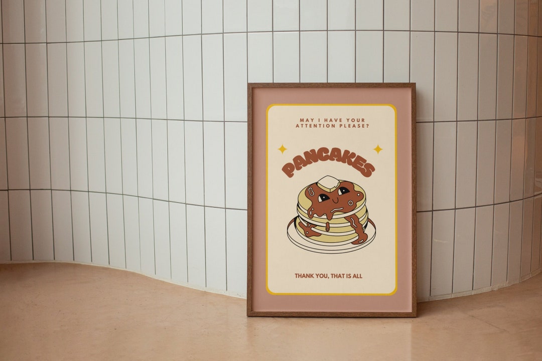 Funny Pancake Wall Art • Cute Breakfast Food Prints • Retro Kitchen ...