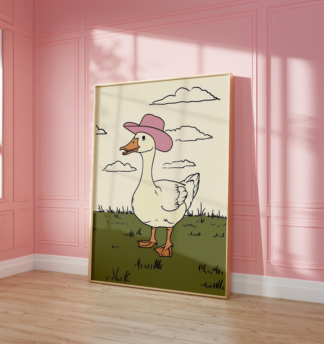 Duck in Cowboy Hat in a Field Print • Retro Howdy Cowgirl Poster ...