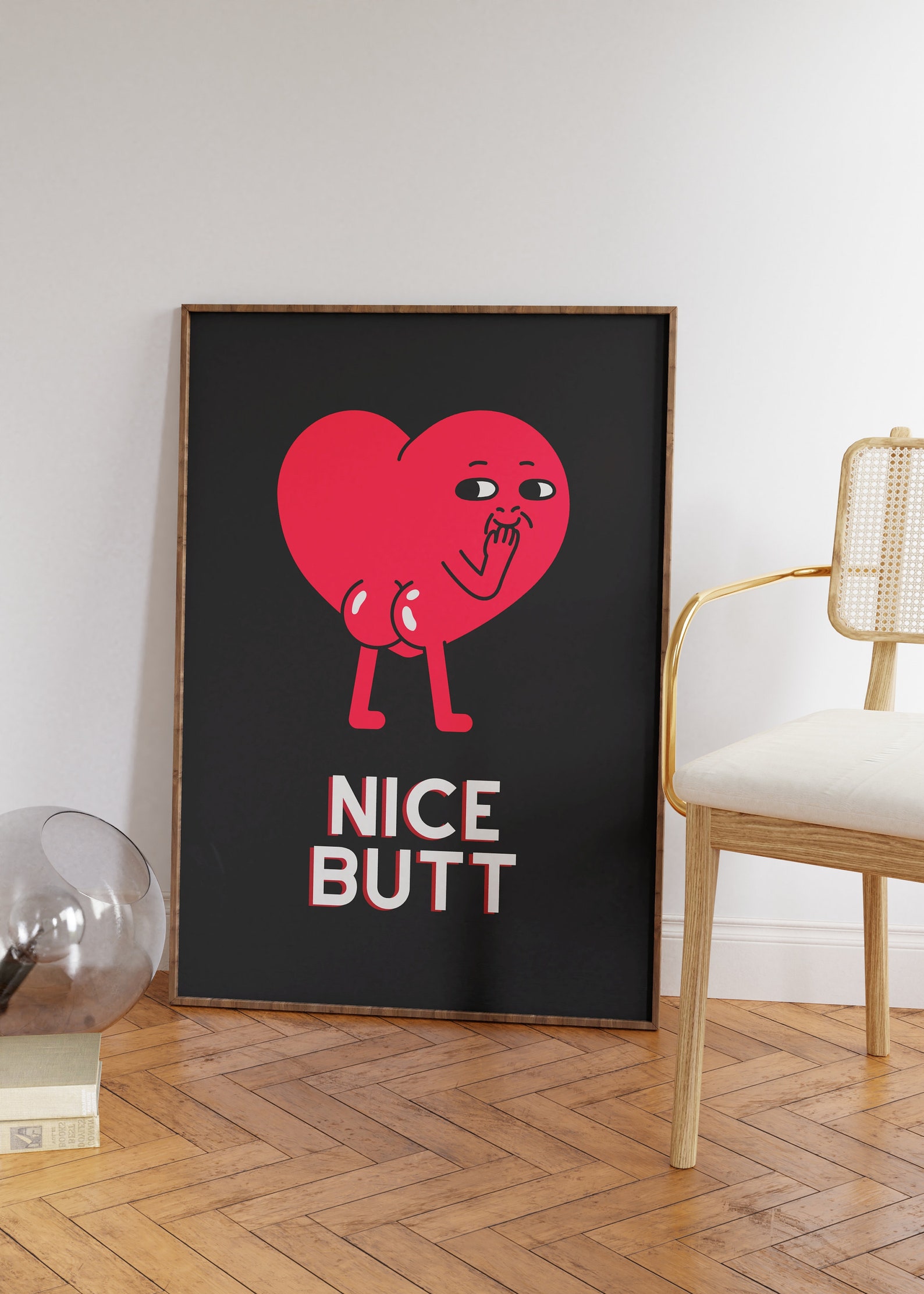Cute Nice Butt Poster • Retro Character Bathroom Print • Funny Bathroom ...