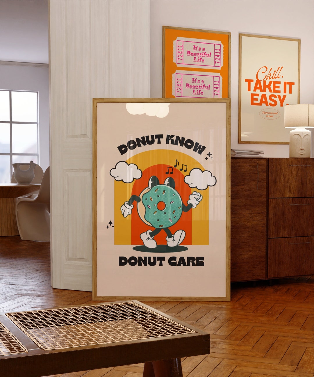 Funny Donut Poster • Retro Cute Kitchen Wall Print • Funky Food Wall ...