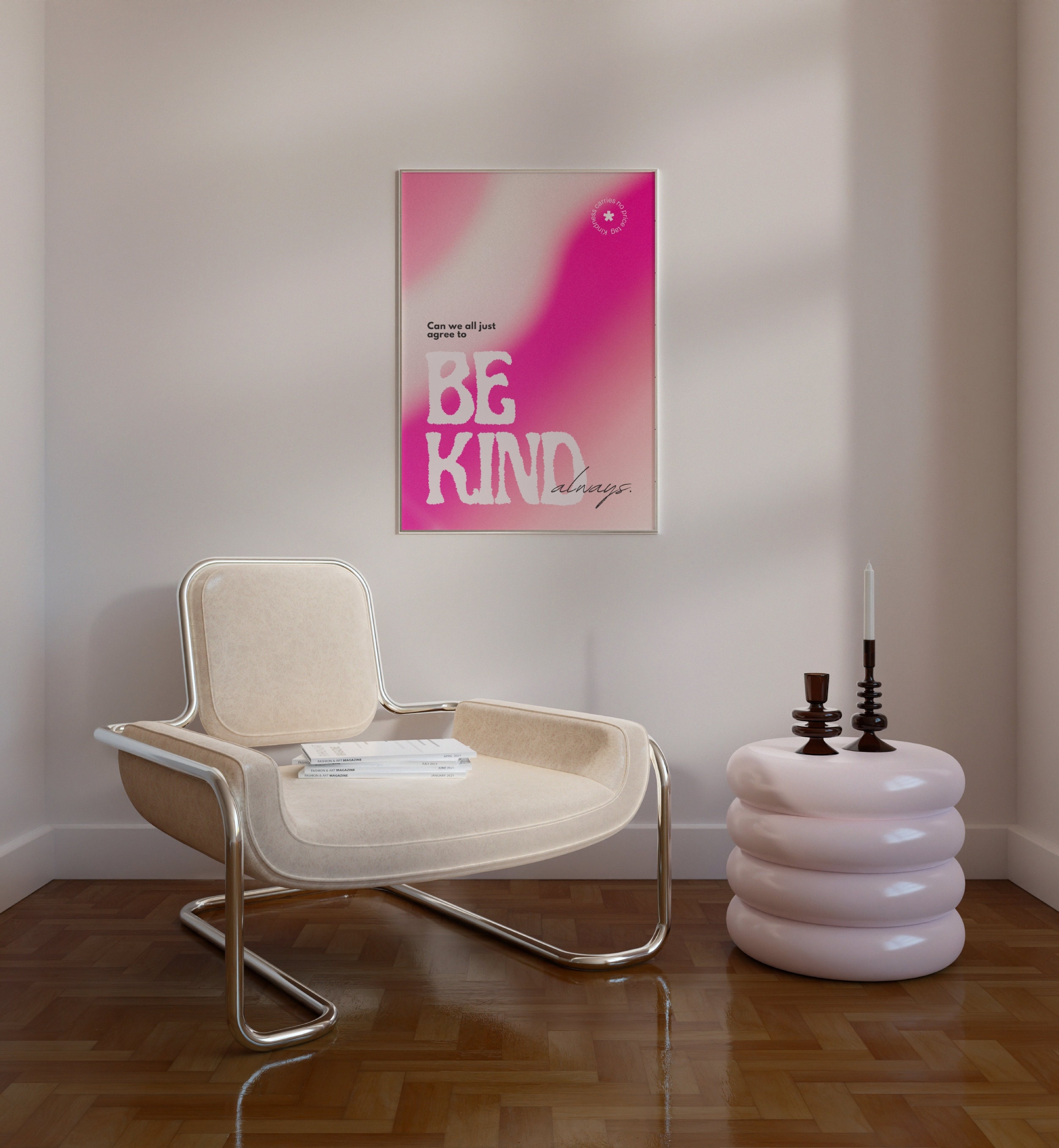 Be Kind Always Poster Kindness Print With Grainy Pink Background Retro ...