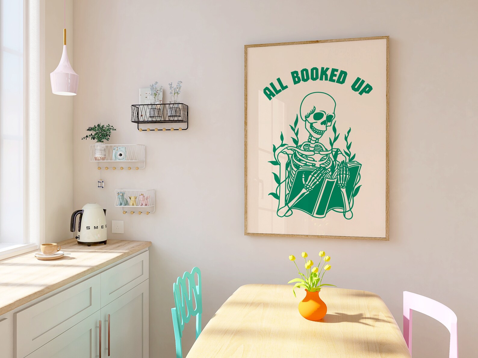 Preppy Reading Skeleton Poster • Reading Corner Print • Funky Green All ...