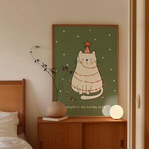 Funny Festive Christmas Cat Wall Print • Cat Lover Christmas Art ...