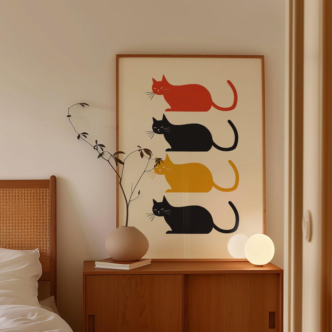 Aesthetic Sleeping Cats Digital Wall Art • Retro Funky Cat Print ...