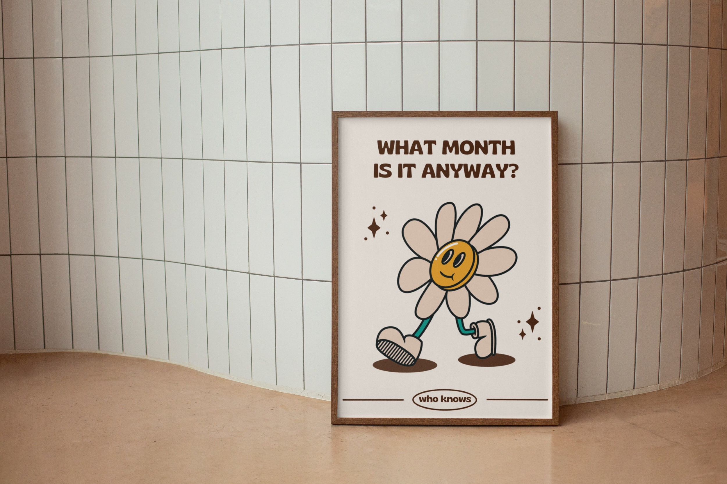 Retro Character Art Print Cute and Groovy Animated Flower Wall Art ...