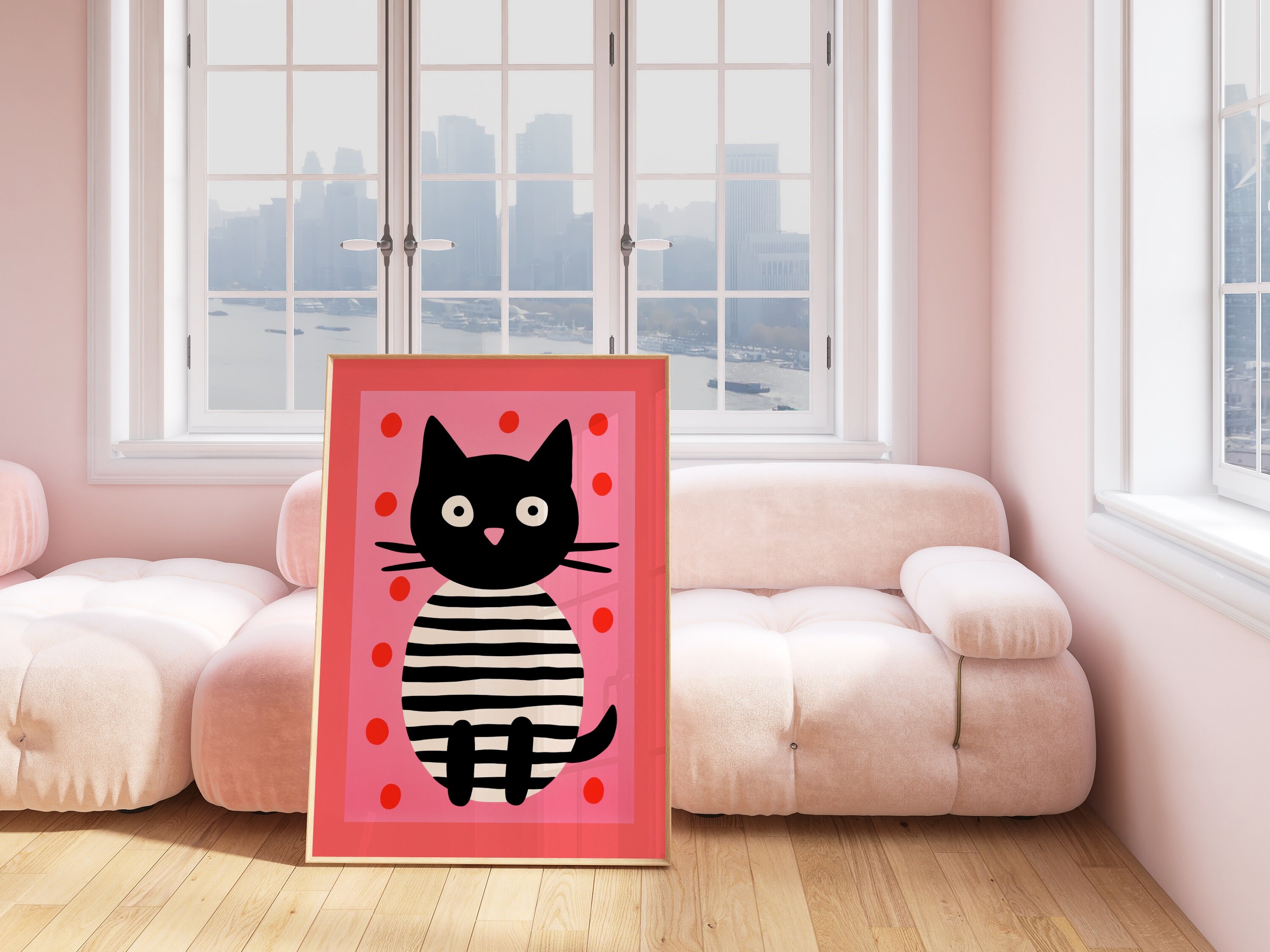 Cat Poster Funky Pink • Hand Drawn Cute Cat Lover Print • Feline ...