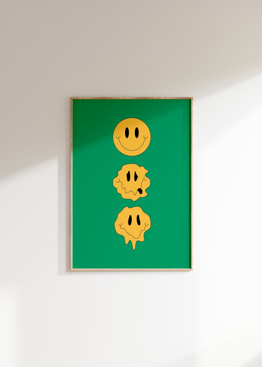 Trippy Smiley Face Print • Yellow Melting Smileys Art Print • Acid ...