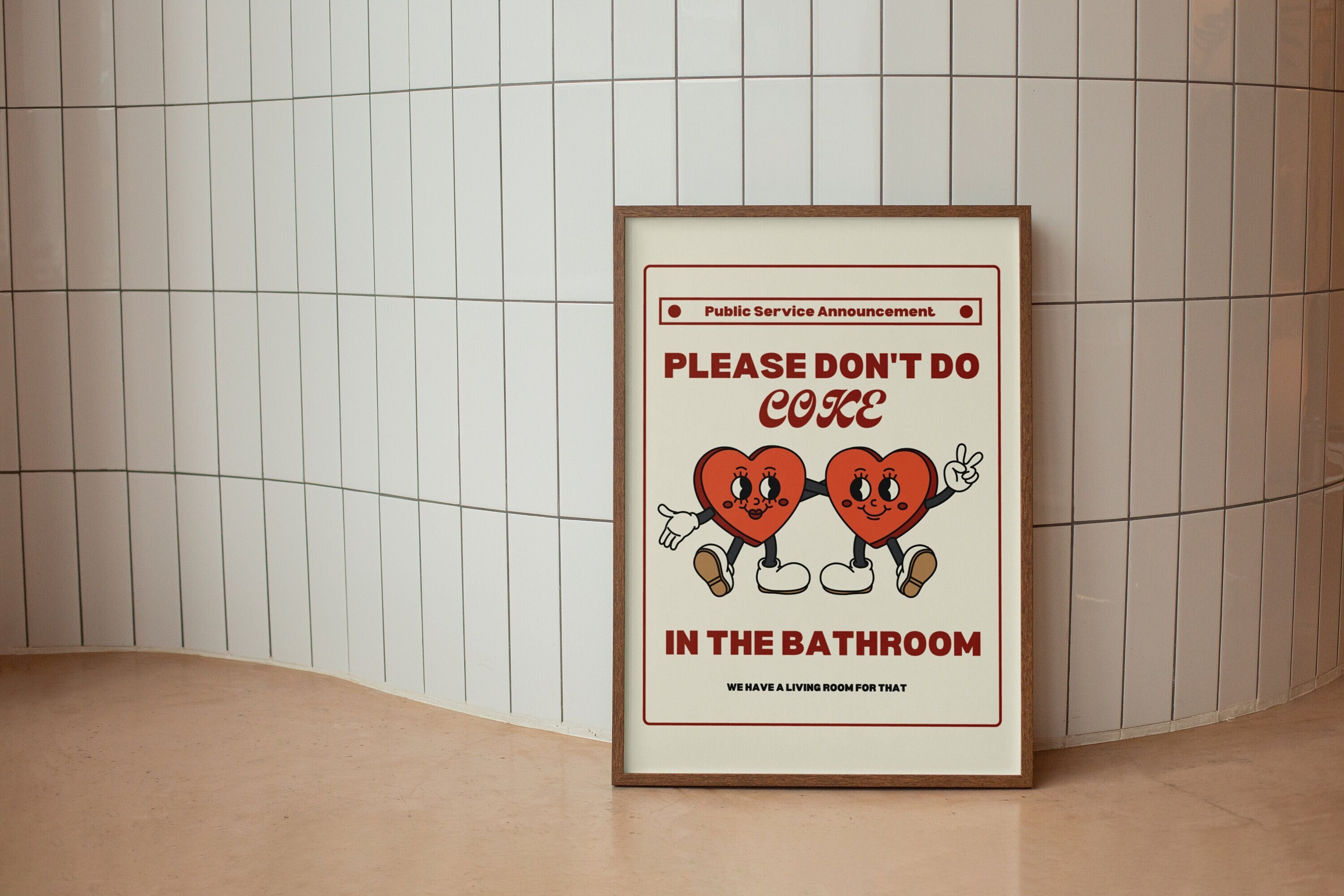 Retro Please Don't Do Coke in the Bathroom Print Beige - Etsy