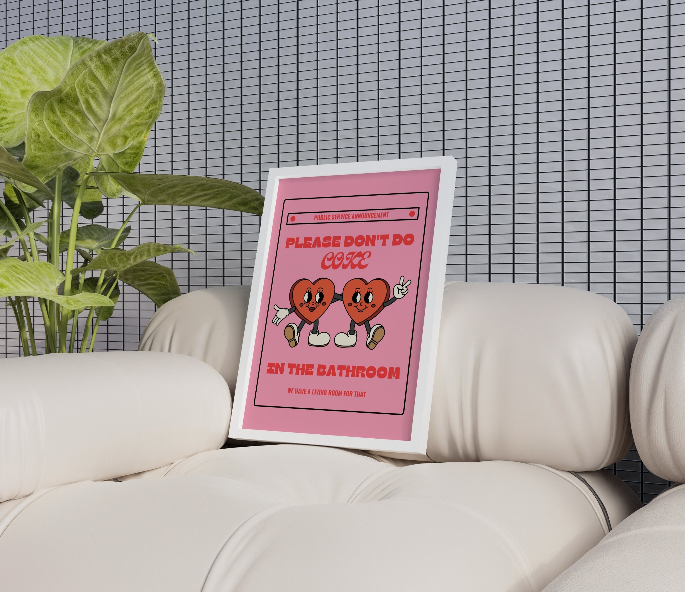 Funky Please Don't Do Coke in the Bathroom Print • Pink Retro Hearts ...