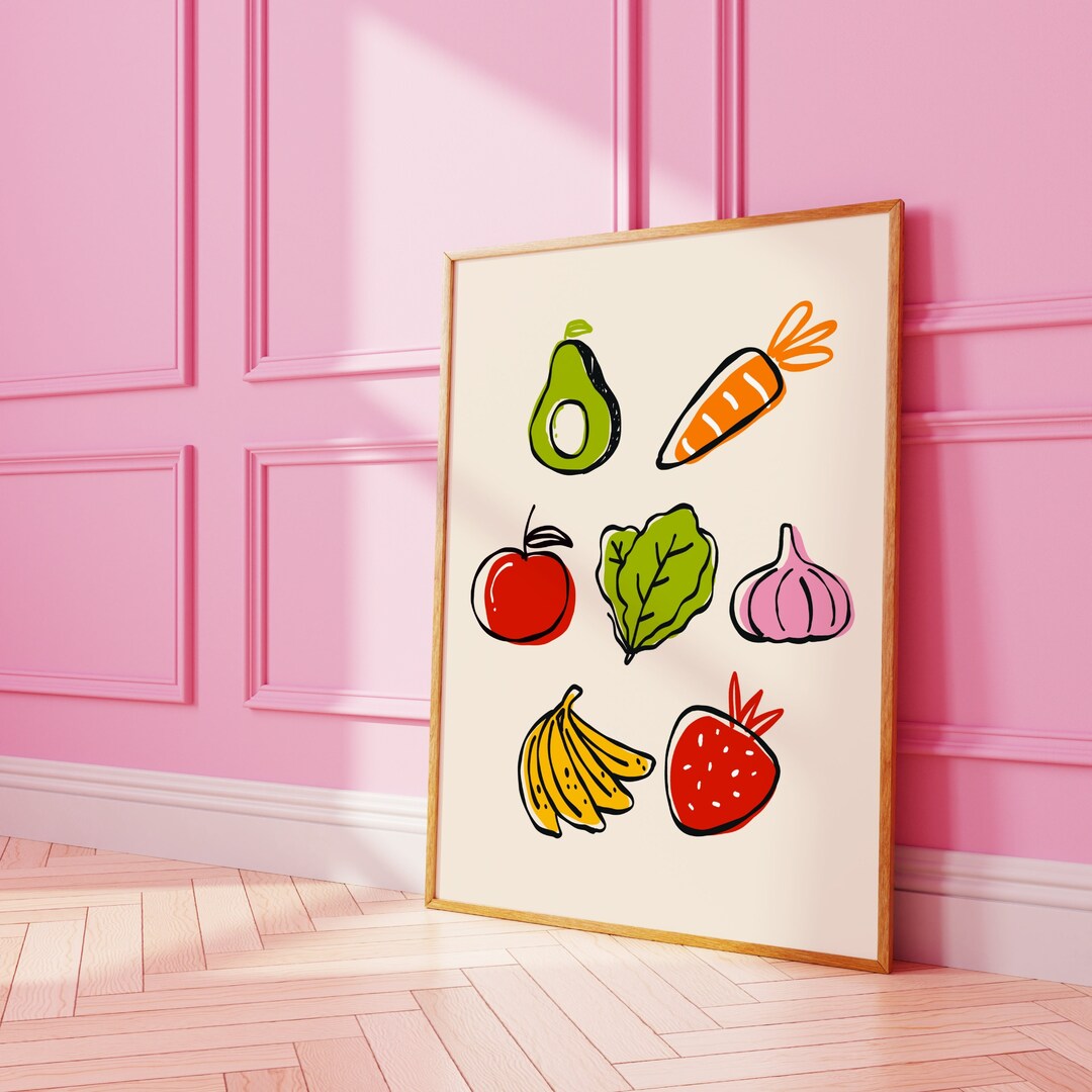 Funky Fruits and Veggies Poster • Fun Pop Art Kitchen Prints • Cute ...