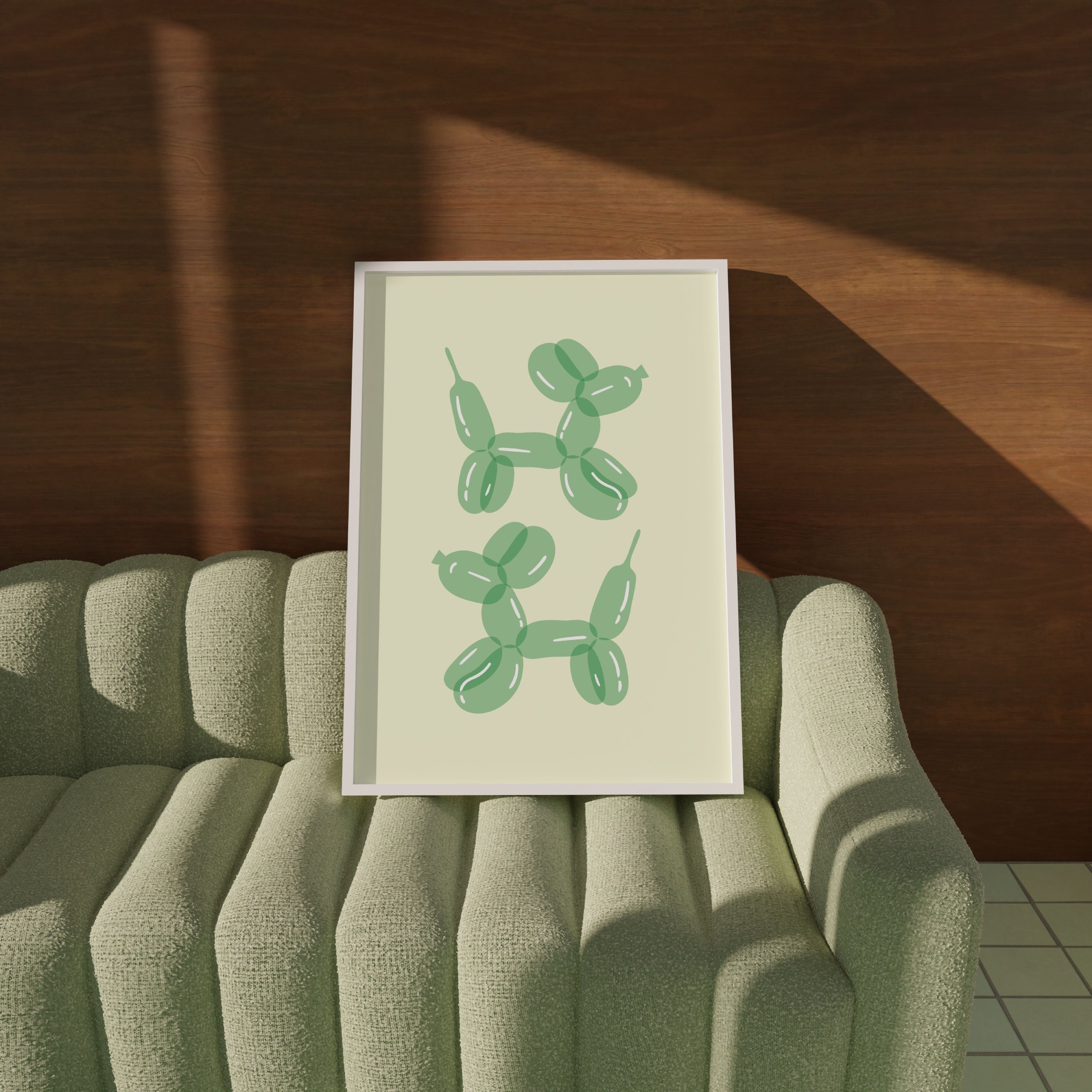 Green Balloon Dog Print • Cute Animal Prints • Retro Wall Art • 3D ...