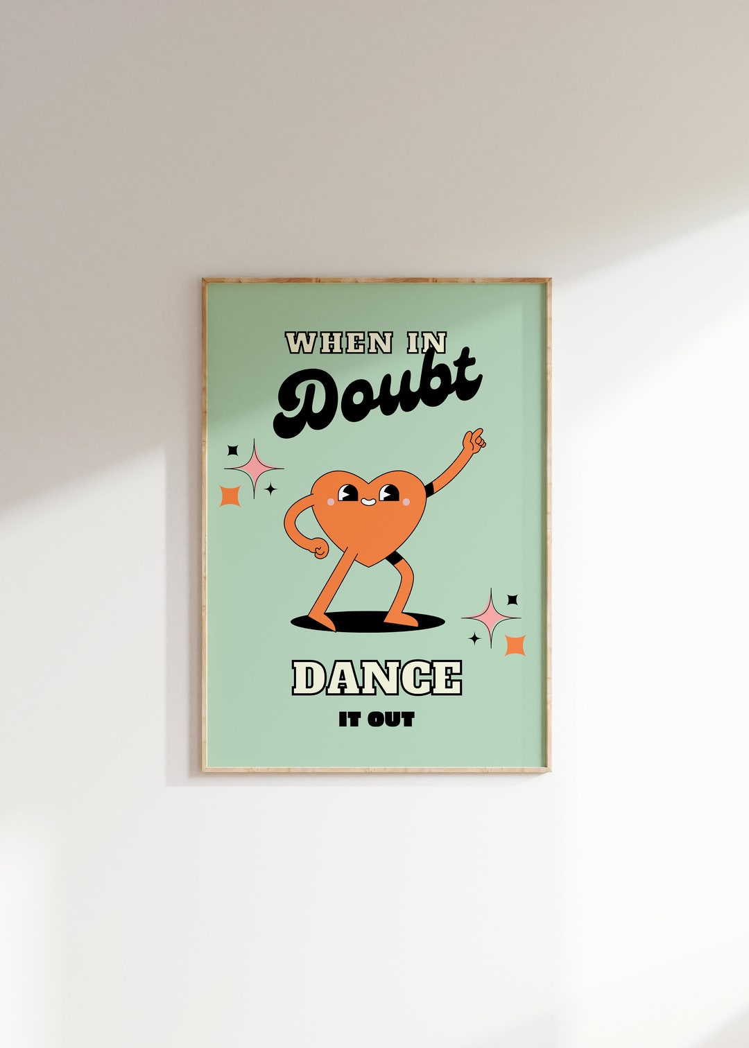 When in Doubt Dance It Out Print • Retro Groovy Animated Heart Wall Art ...