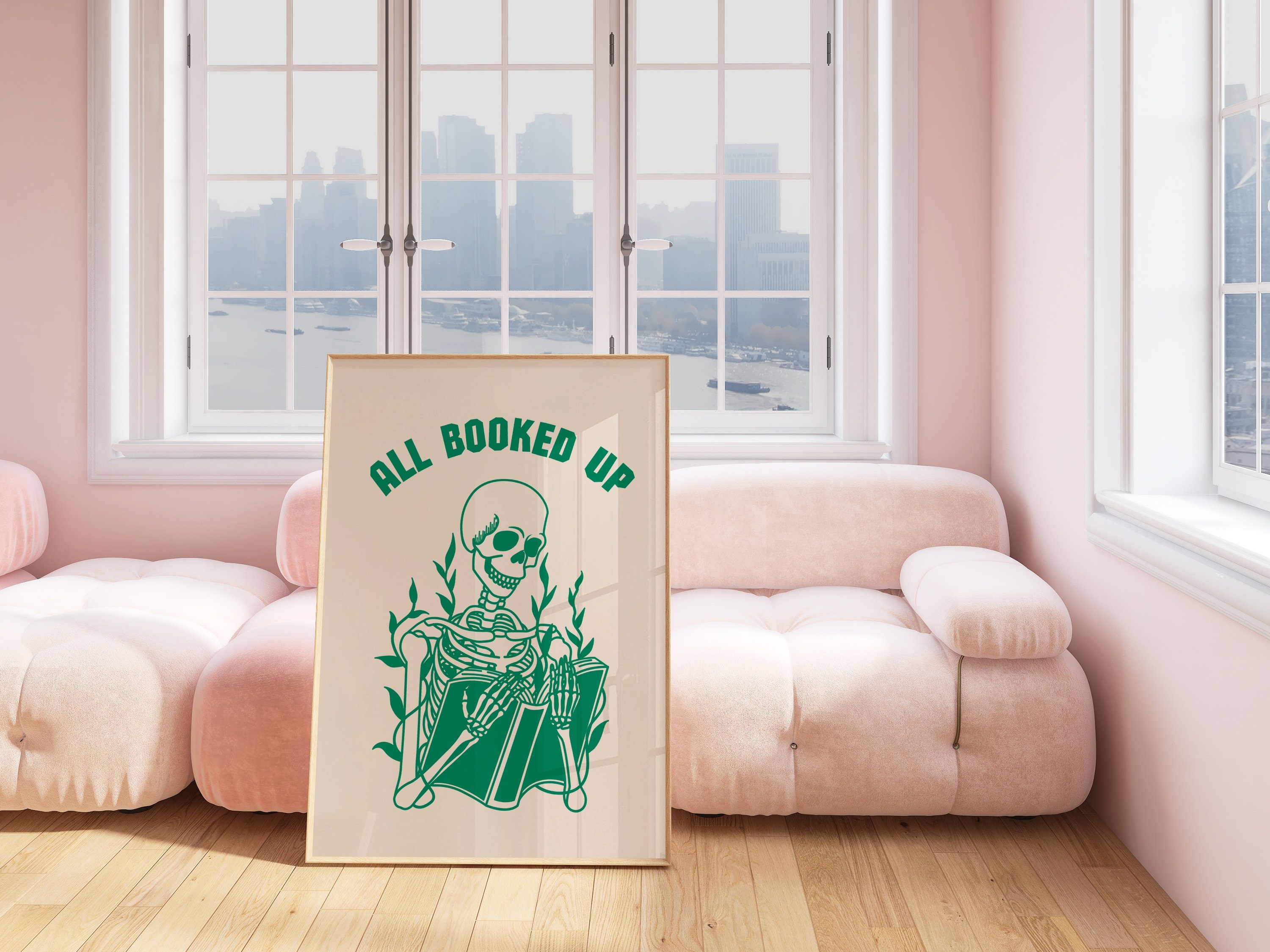 Preppy Reading Skeleton Poster • Reading Corner Print • Funky Green All ...