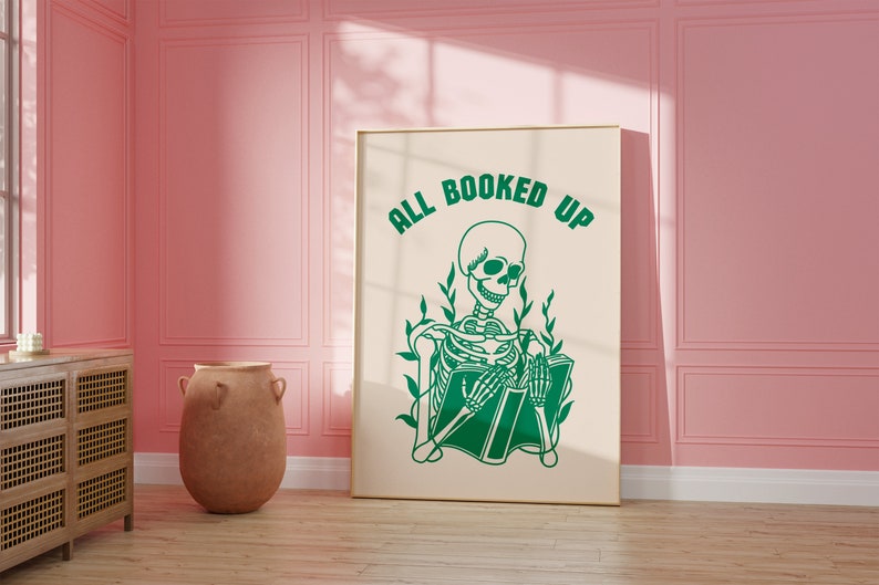 Preppy Reading Skeleton Poster • Reading Corner Print • Funky Green All ...