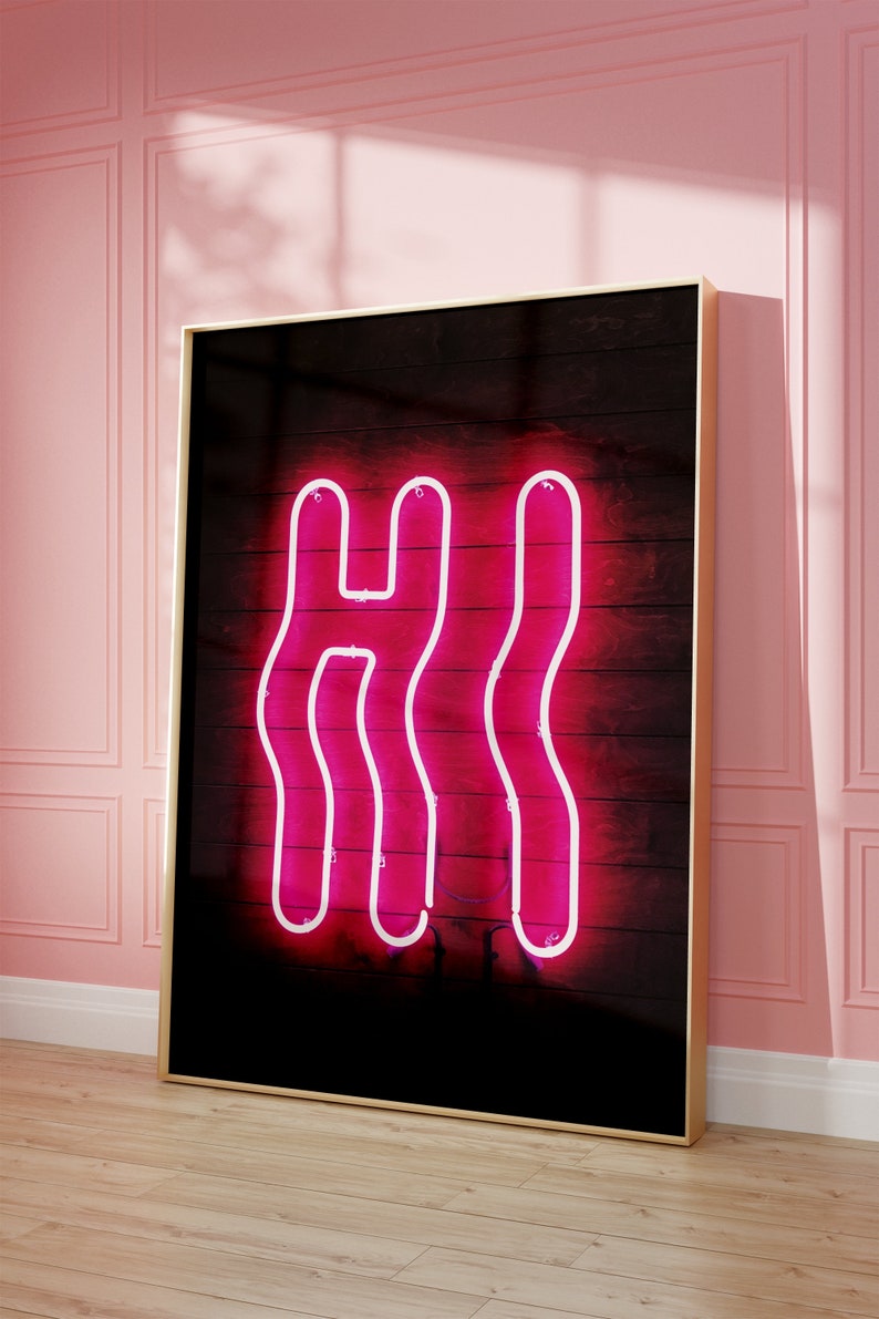 Hallo Neon Sign Digital Download Hot Pink Preppy Wandkunst Groovy XL ...