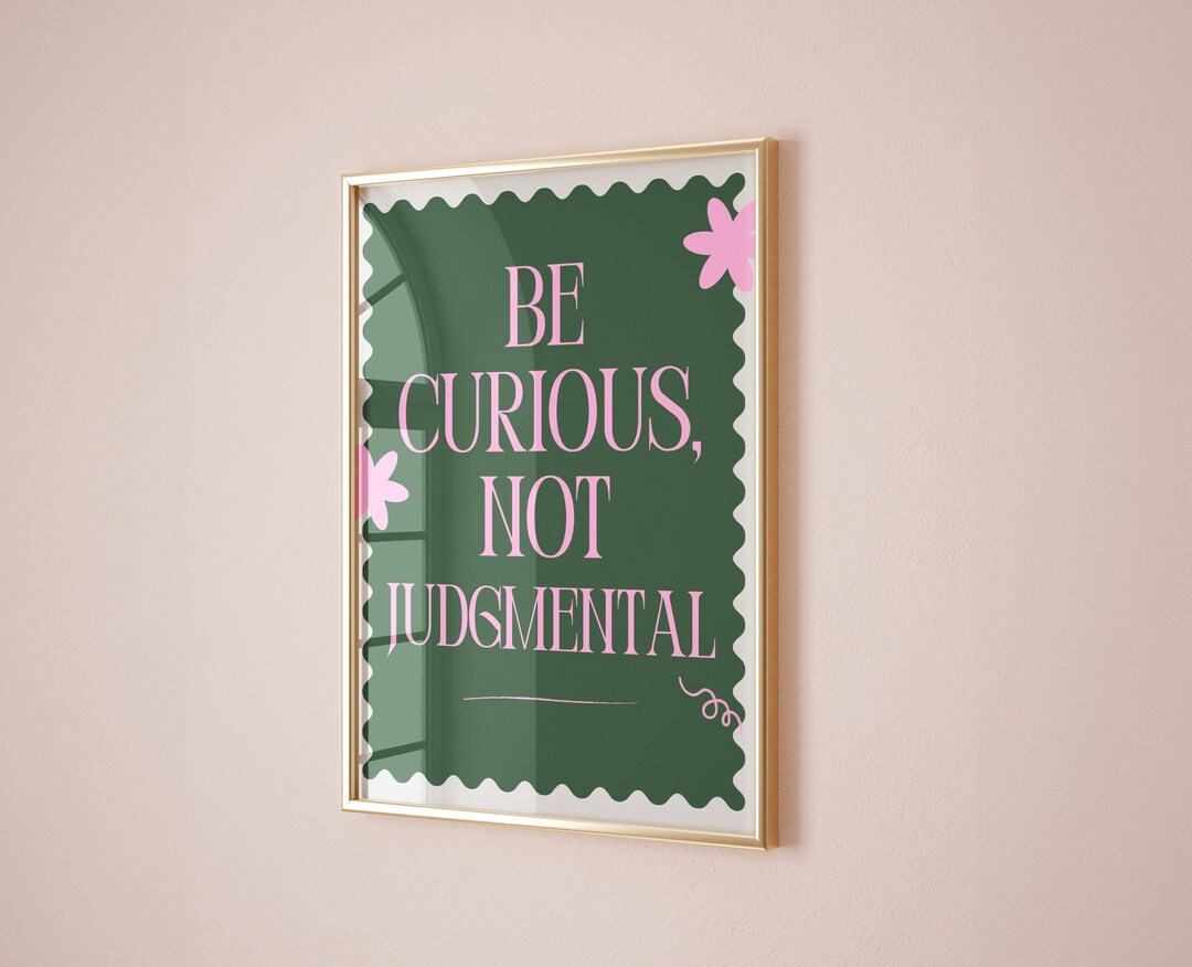 Be Curious Digital Poster • Retro Prints With Quotes • Green Pink Cool ...