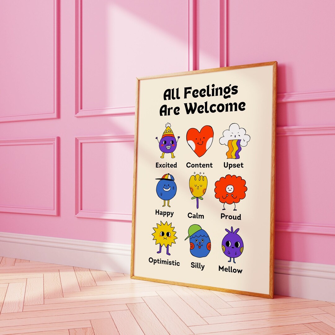 Feelings Art Print • Colorful Emotions Characters for Classroom • Cute ...