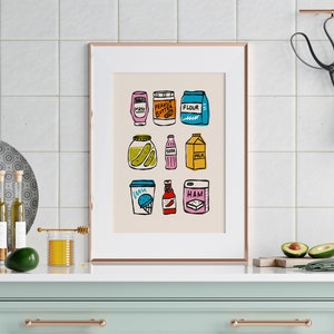 Funky Grocery Items Poster • Colorful Food Art Prints • Cute Kitchen ...