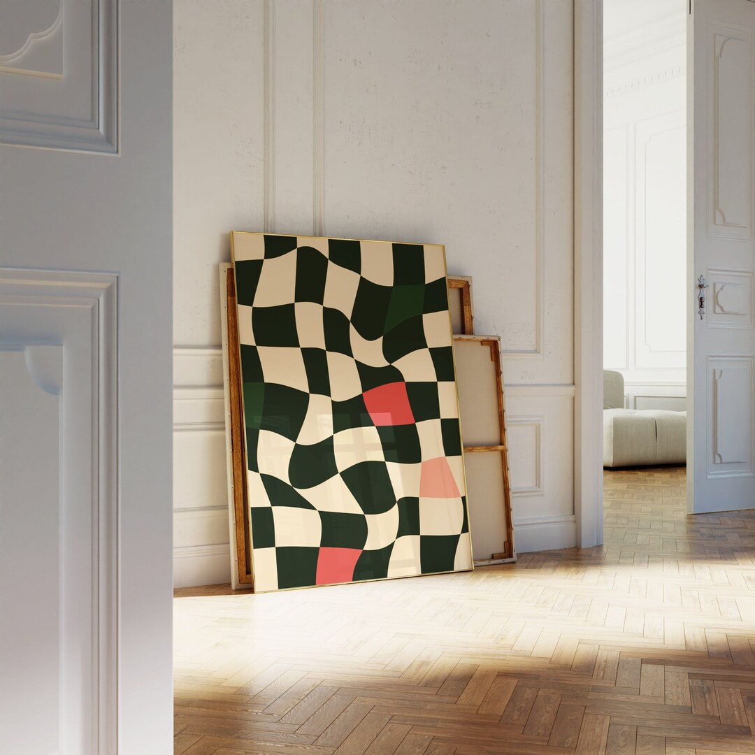 Retro Checkered Home Decor • Wavy Checkerboard Print • Abstract ...