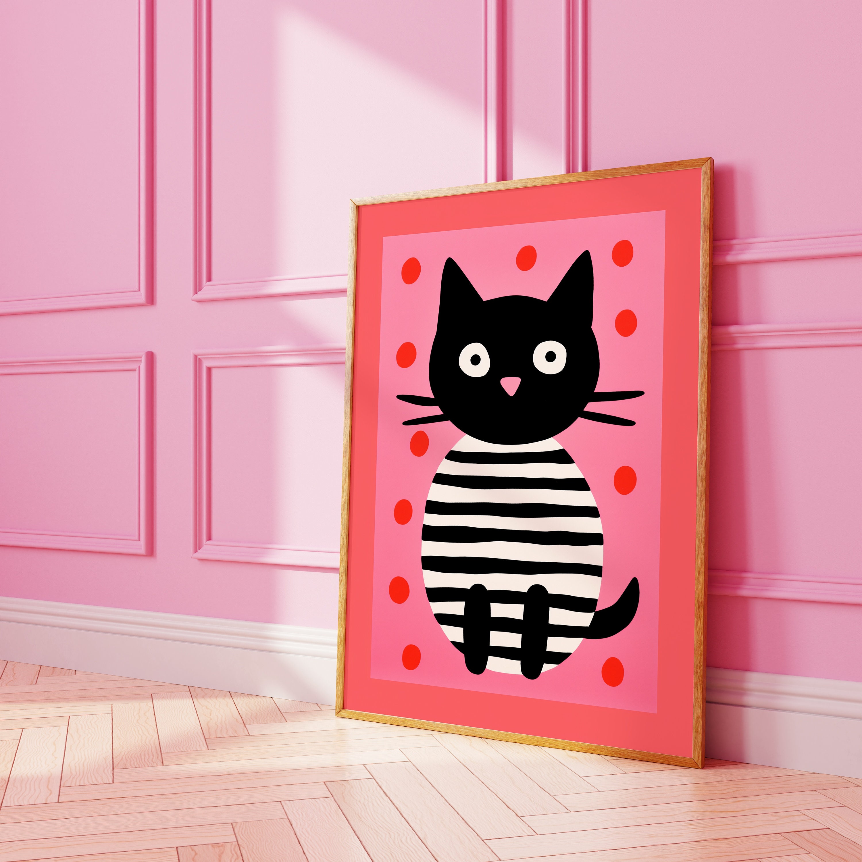 Cat Poster Funky Pink • Hand Drawn Cute Cat Lover Print • Feline ...