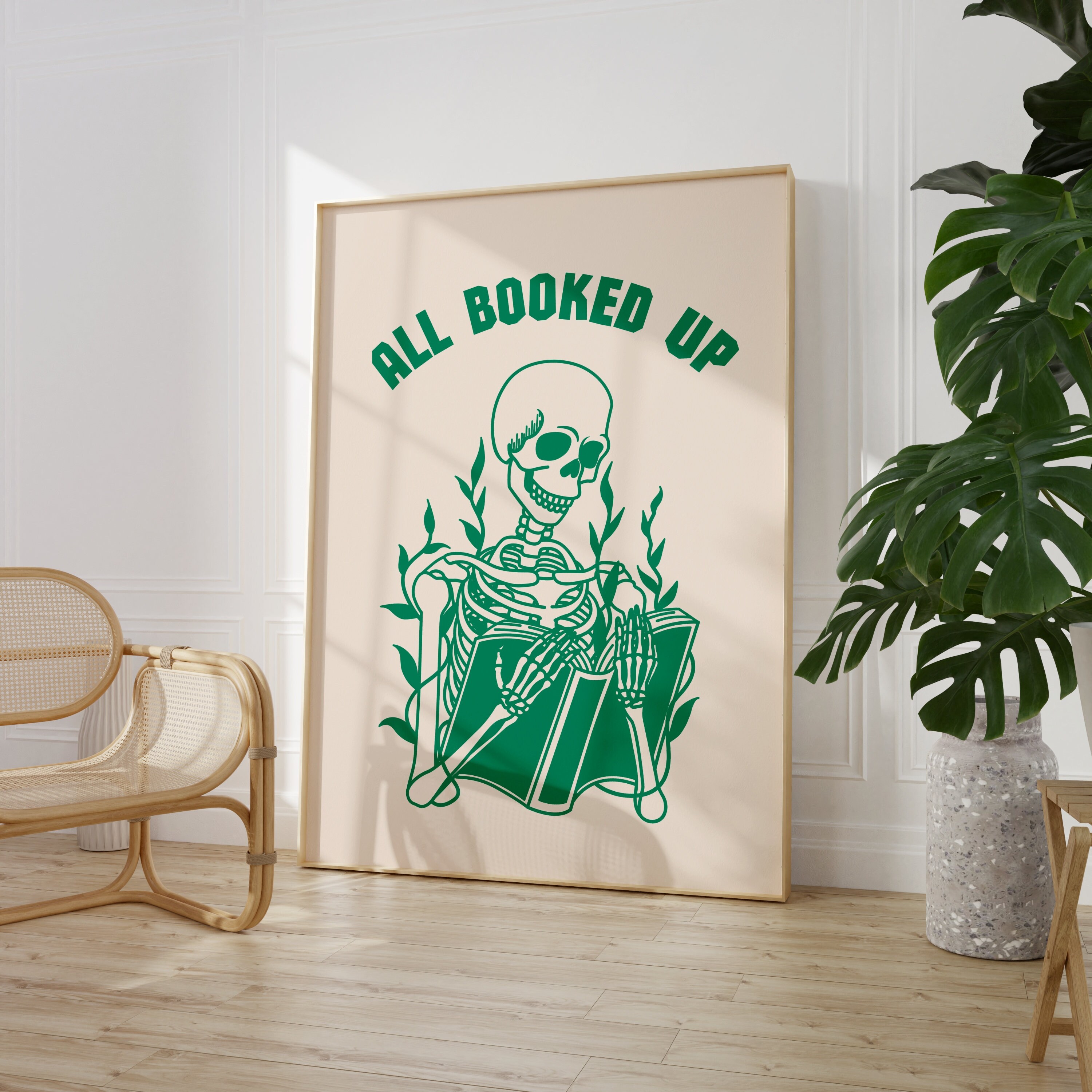 Preppy Reading Skeleton Poster • Reading Corner Print • Funky Green All ...