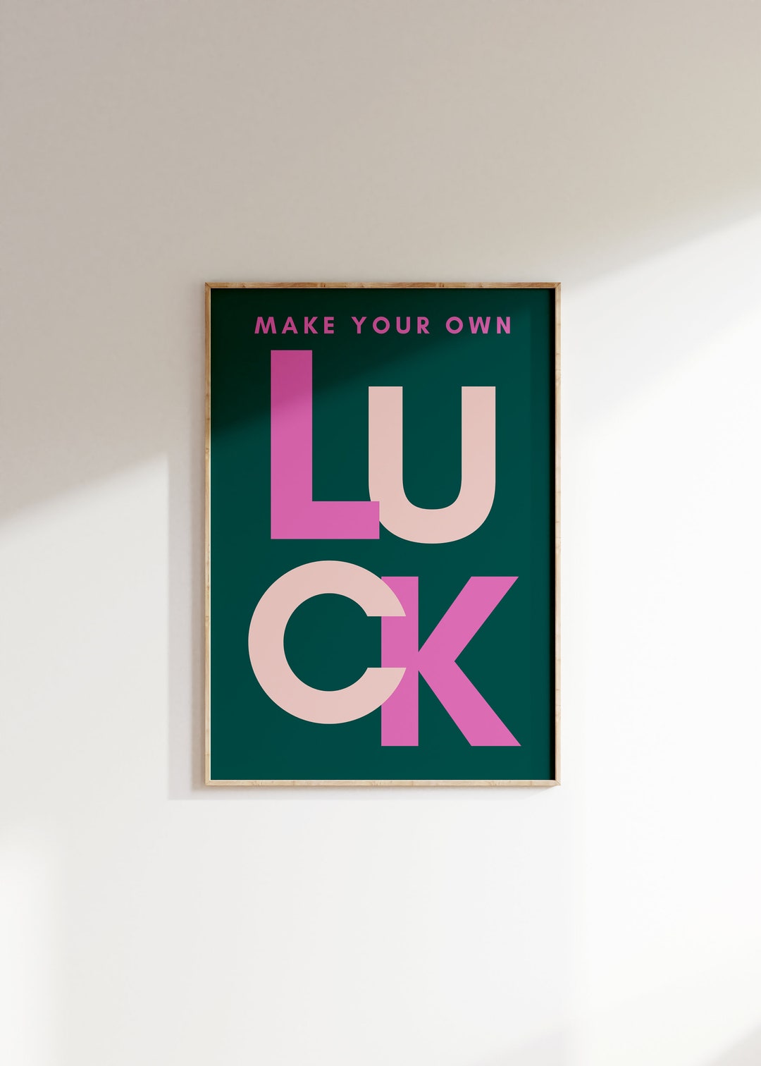 Make Your Own Luck Wall Art • Pink and Emerald Green Preppy Wall Decor ...