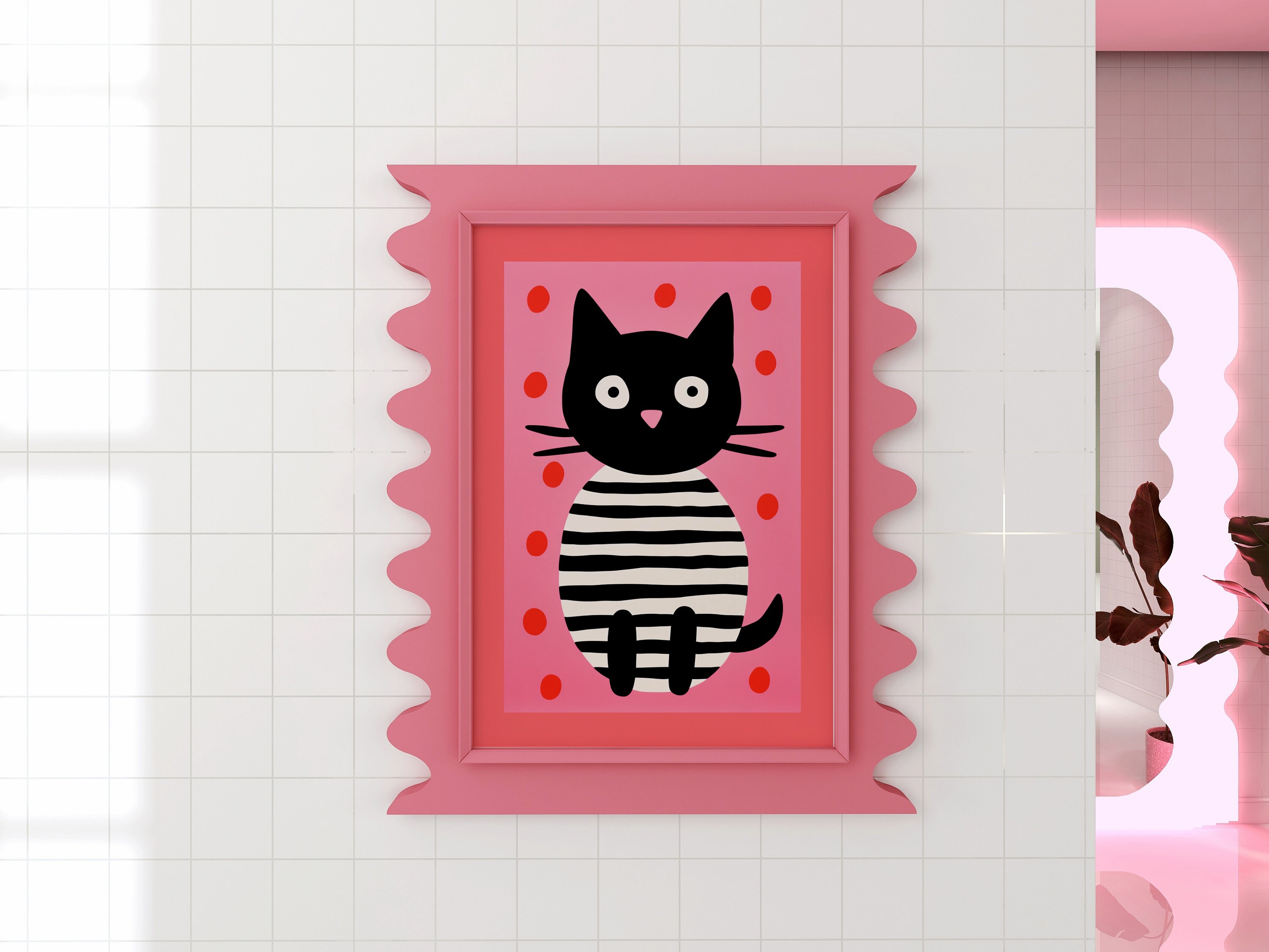 Cat Poster Funky Pink • Hand Drawn Cute Cat Lover Print • Feline ...