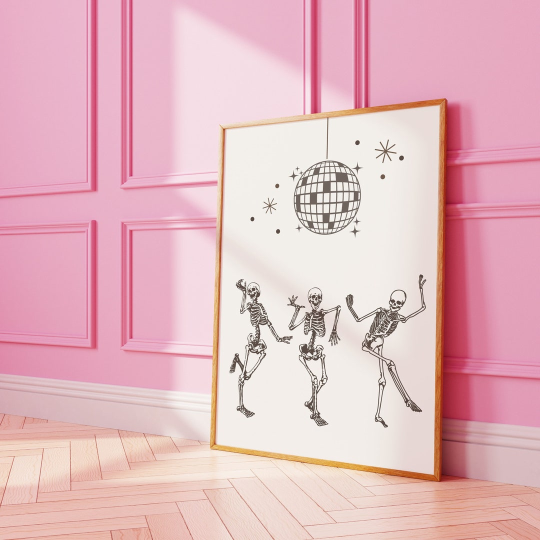 Dancing Skeletons Halloween Wall Art • Elegant Disco Ball Aesthetic ...