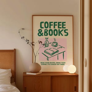 Coffee and Books Trendy Print • Reading Poster • Funny Cute Gift Idea ...