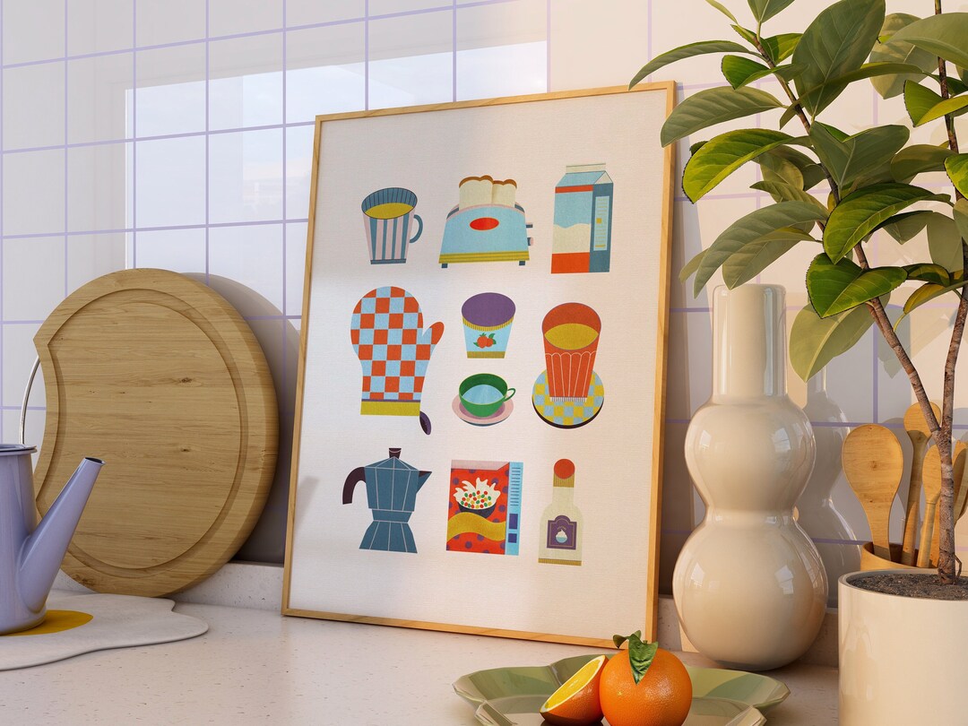 Retro Kitchen Items Poster • Food and Kitchenware Art Prints • Cute ...