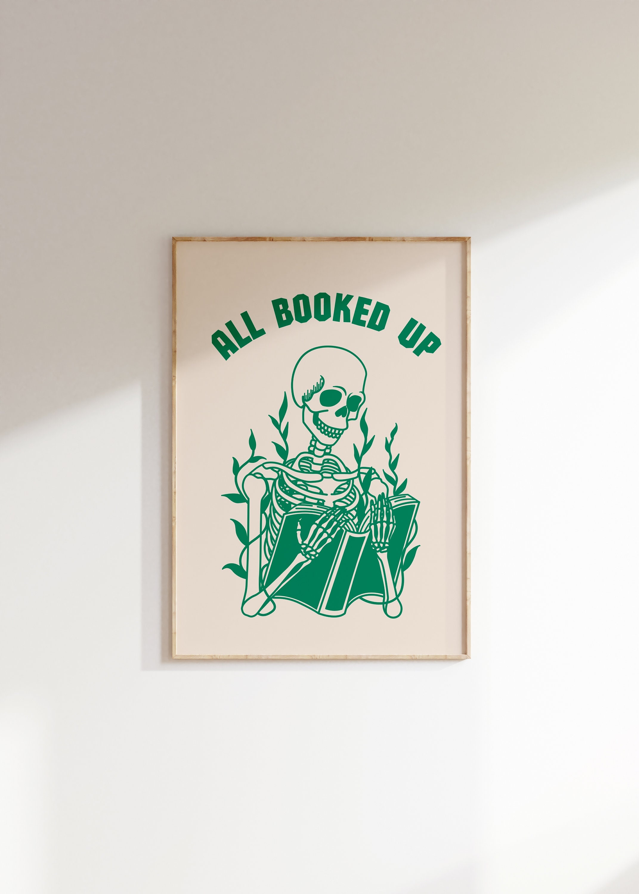 Preppy Reading Skeleton Poster • Reading Corner Print • Funky Green All ...