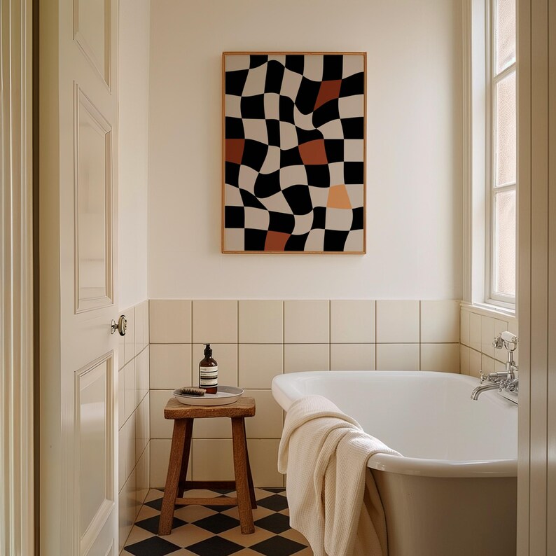 Checkered Home Decor • Wavy Checkerboard Print • Abstract Geometric ...