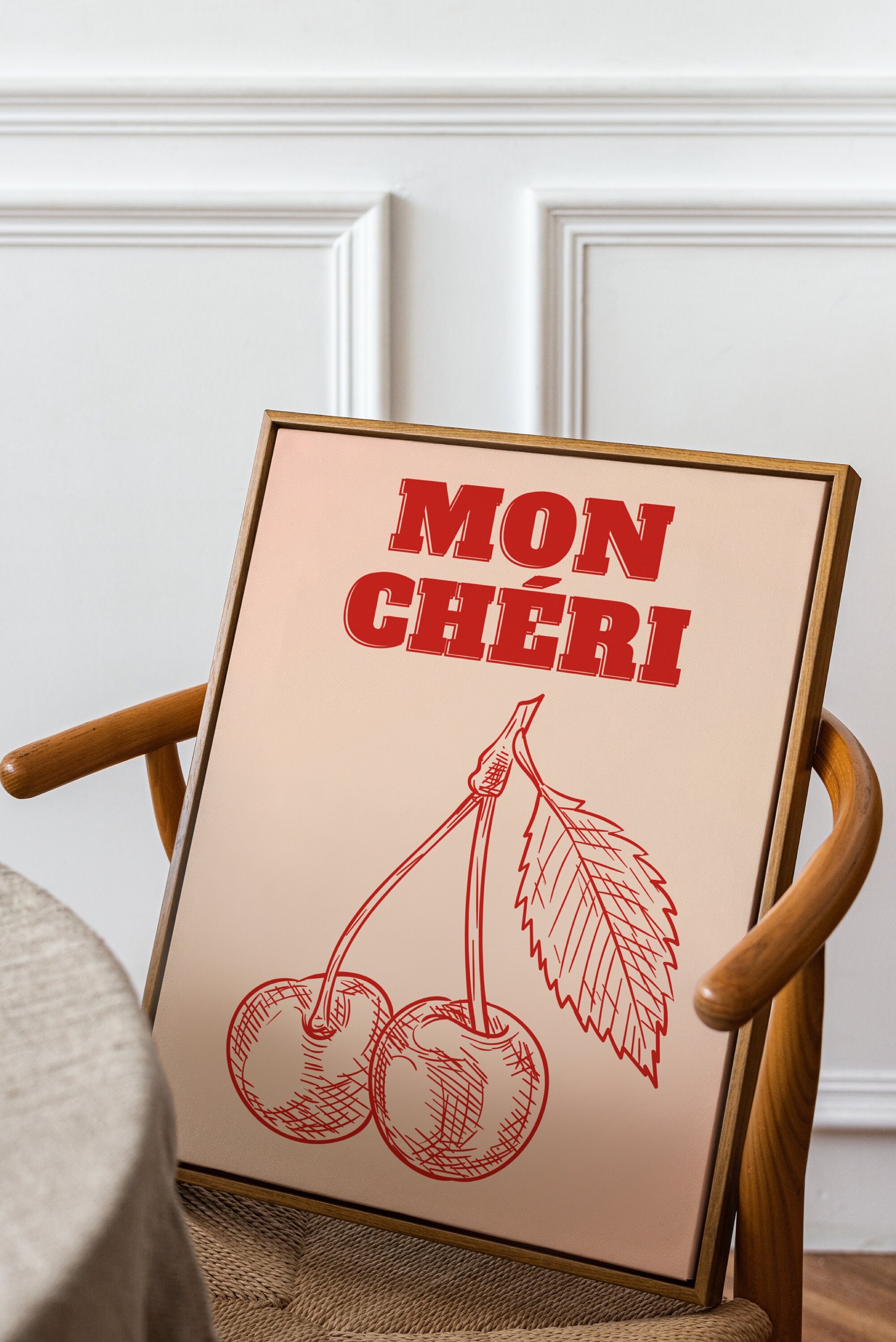 Mon Cheri Print • French Cherry Art Poster • Retro Cherries Print ...