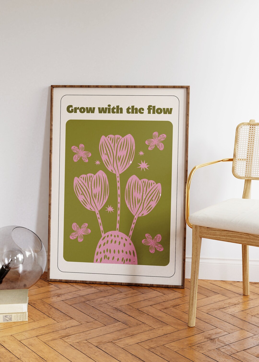 Retro Grow With the Flow Poster • Vintage Floral Wall Art • Girl Dorm ...