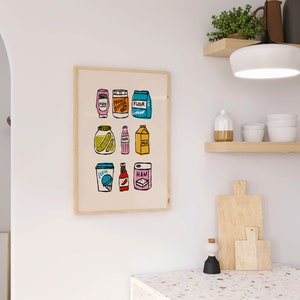 Funky Grocery Items Poster • Colorful Food Art Prints • Cute Kitchen ...