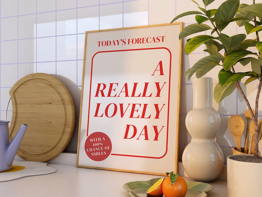 Minimalist Beautiful Day Print • Beige Red Positive Mindset Poster ...