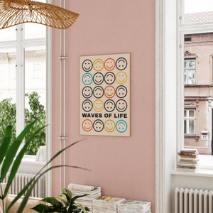 Smiley Face Wall Art • Waves of Life Printable • Retro Emotions Poster ...